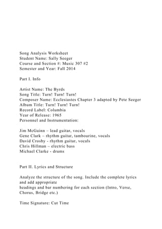 Song Analysis Worksheet Student Name Sally Seeger .docx