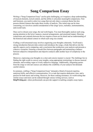 Song Comparison Essay. 017 Song Essay Example Writing Lyrics How To ...