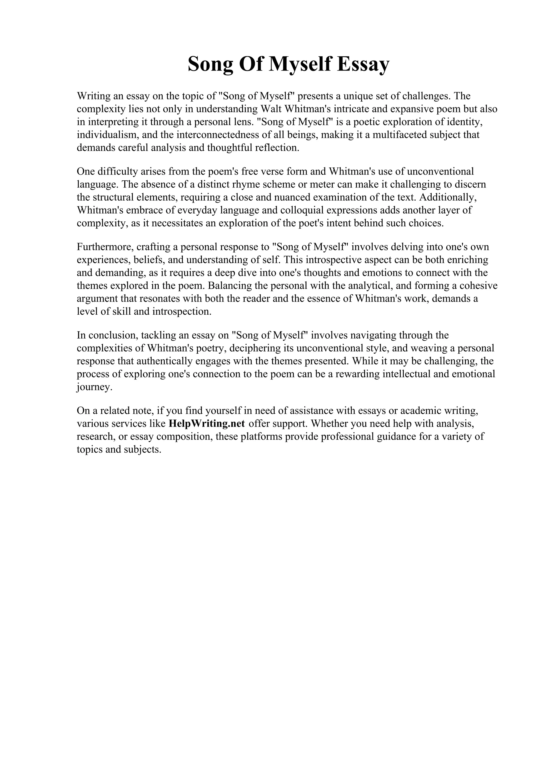 Song Of Myself Essay | PDF