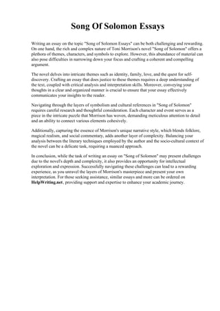 Song Of Solomon Essays. Pennsylvania College of Health Sciences | PDF