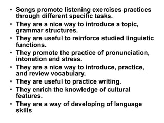 Using songs in the efl classroom | PPT | Music | Entertainment