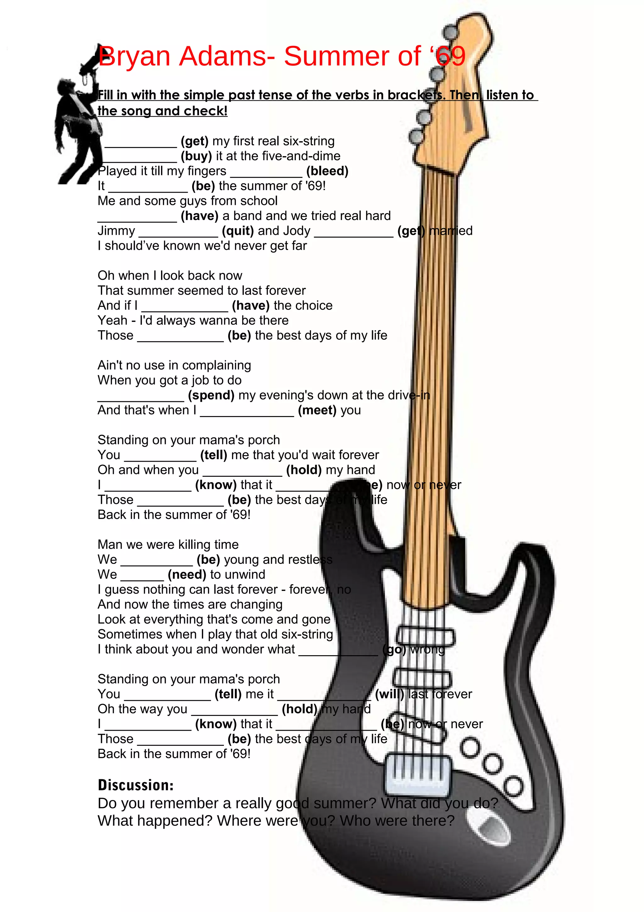 Song summer of 69 bryan adams | DOC