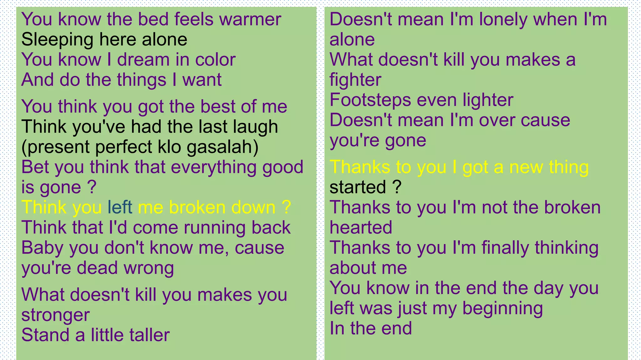 Song Lyrics Meaning and it's Tenses | PPT
