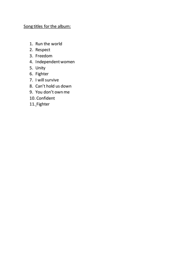 Song titles for the album | DOCX