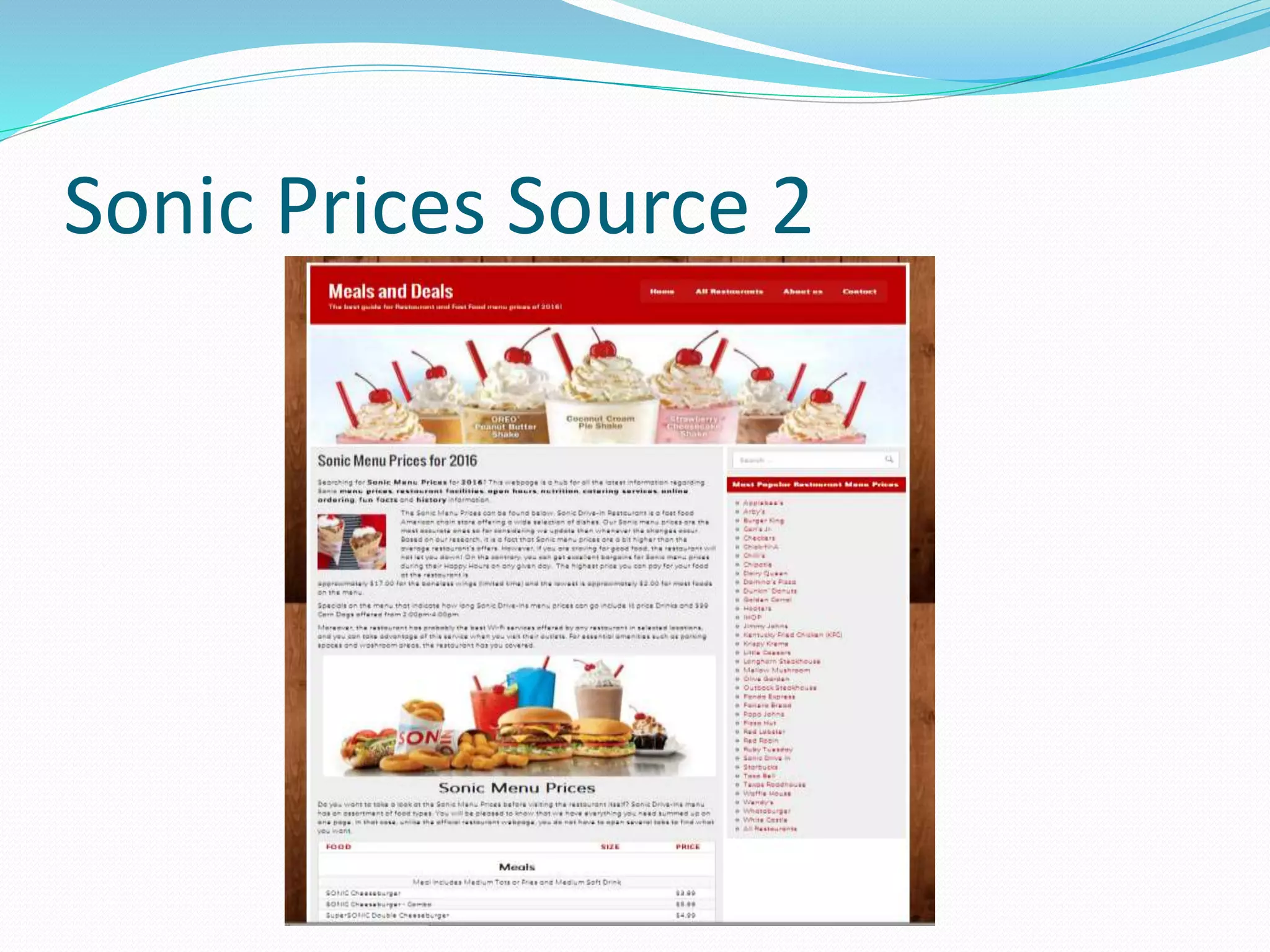 Sonic menu prices 2016 | PPTX