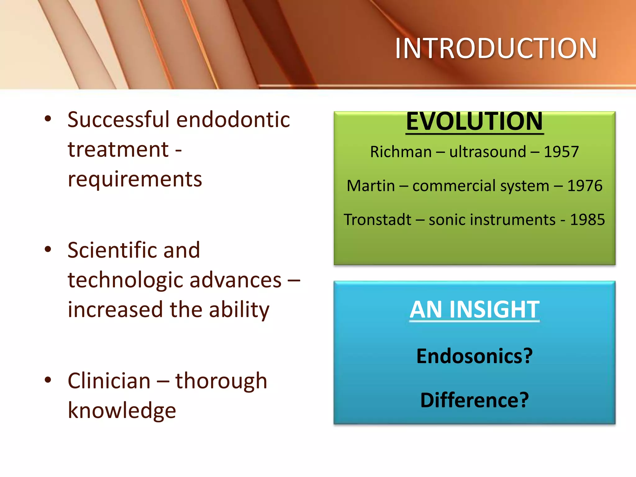Sonics and ultrasonics in endodontics | PPT
