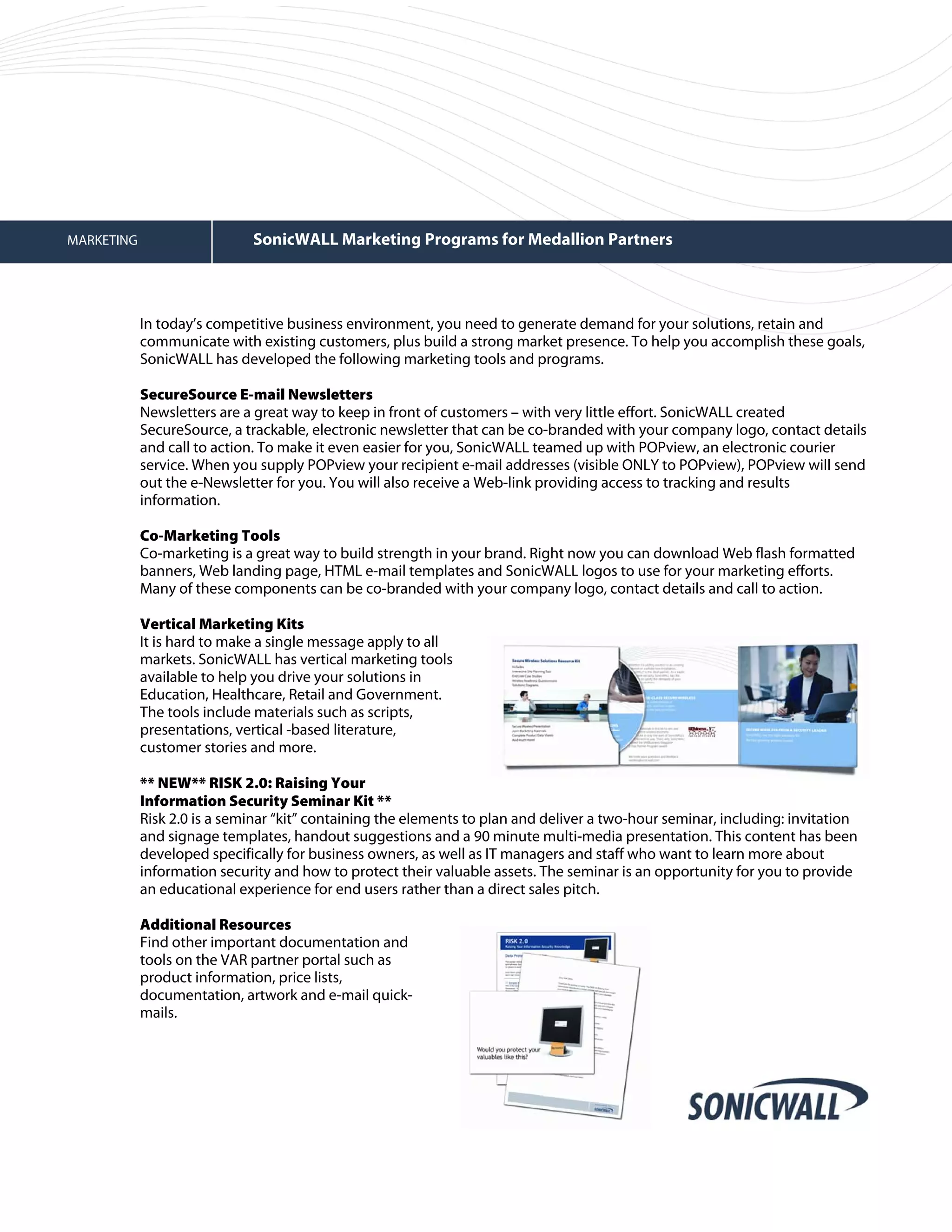 Sonic Wall Marketing Programs For Partners | PDF