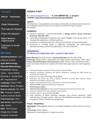 Sonika pant 10years_cv | PDF | Web Development | Internet
