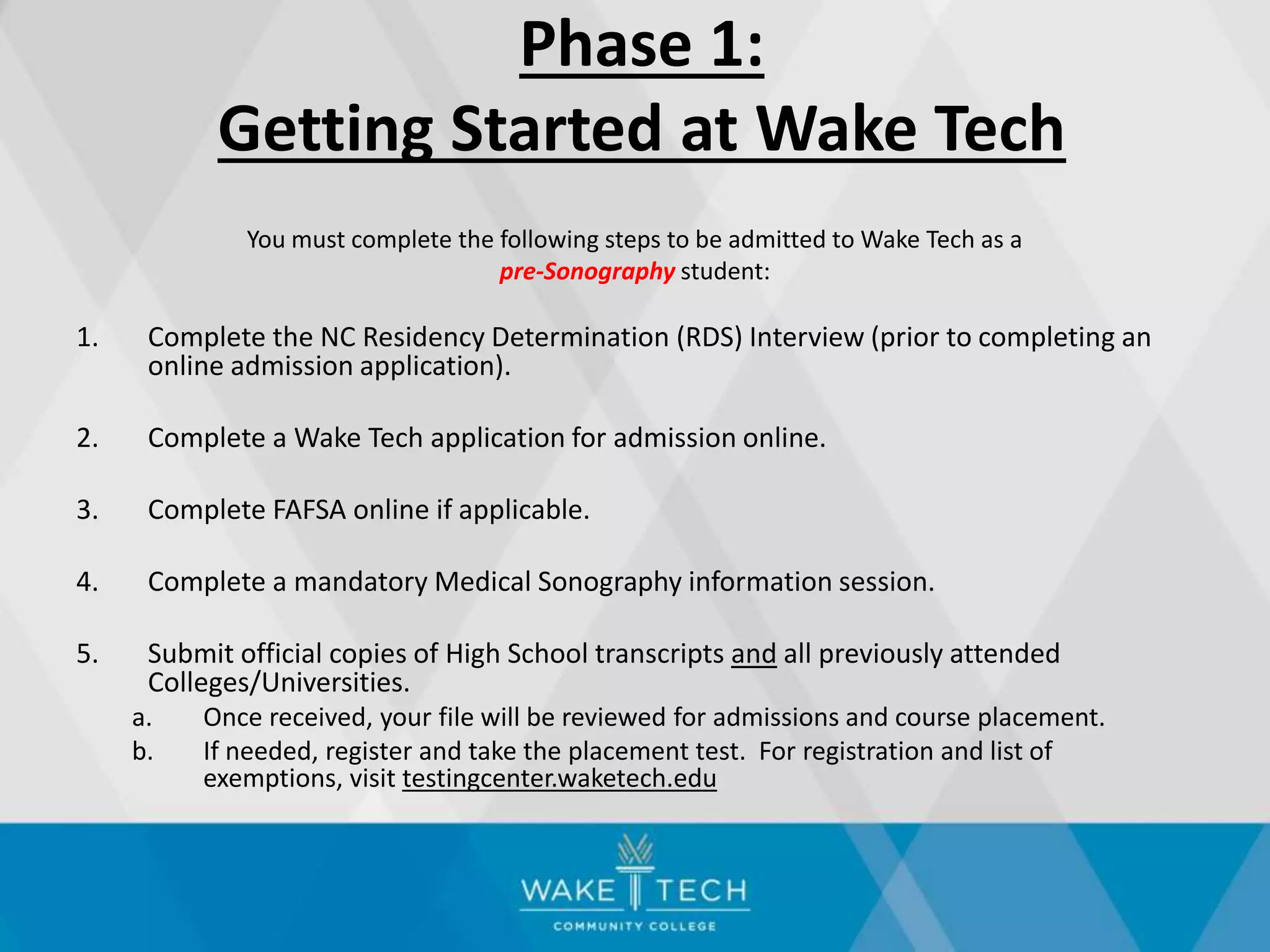 Medical Sonography info session for Wake Tech | PPTX