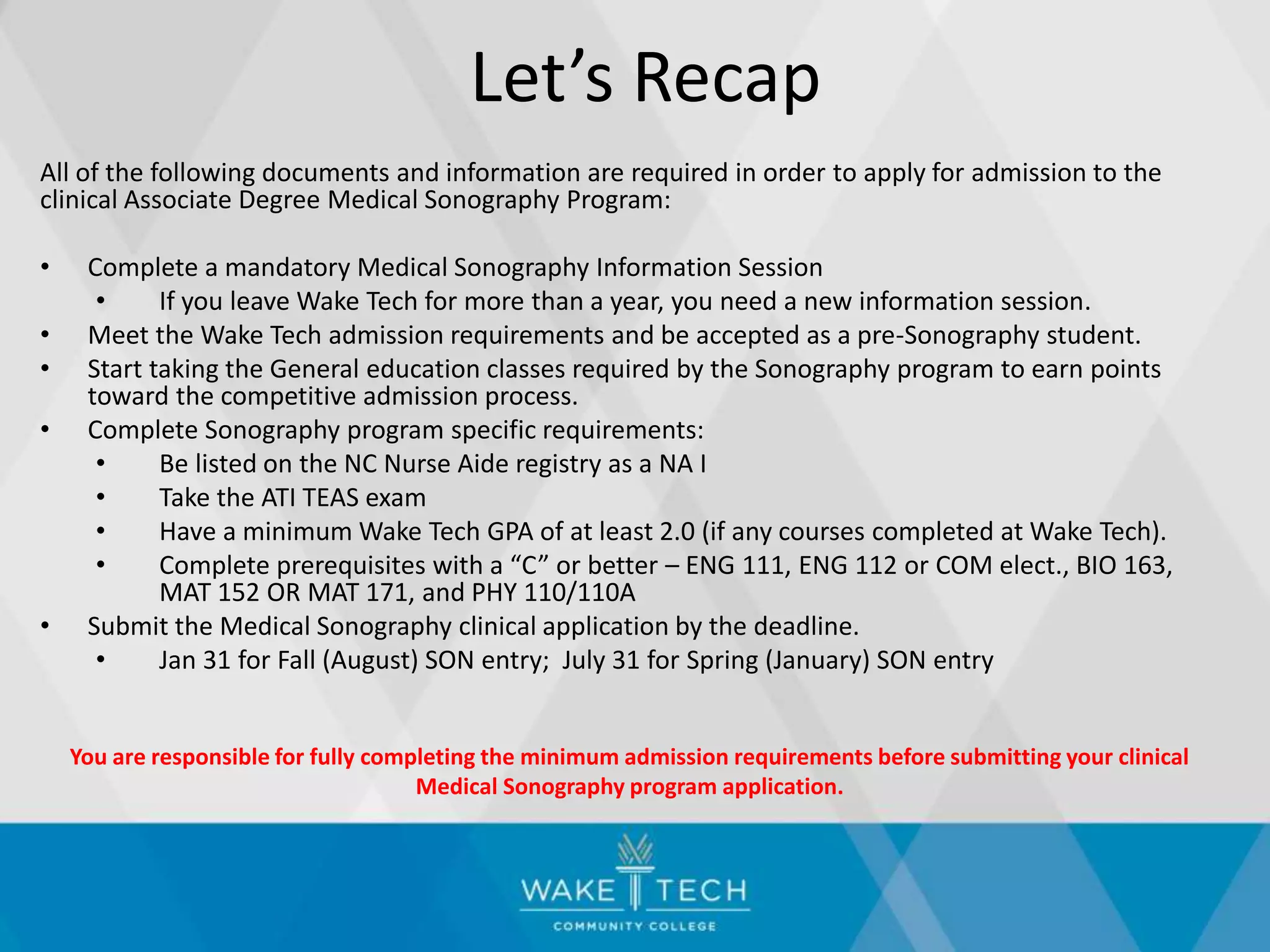 Medical Sonography info session for Wake Tech | PPTX
