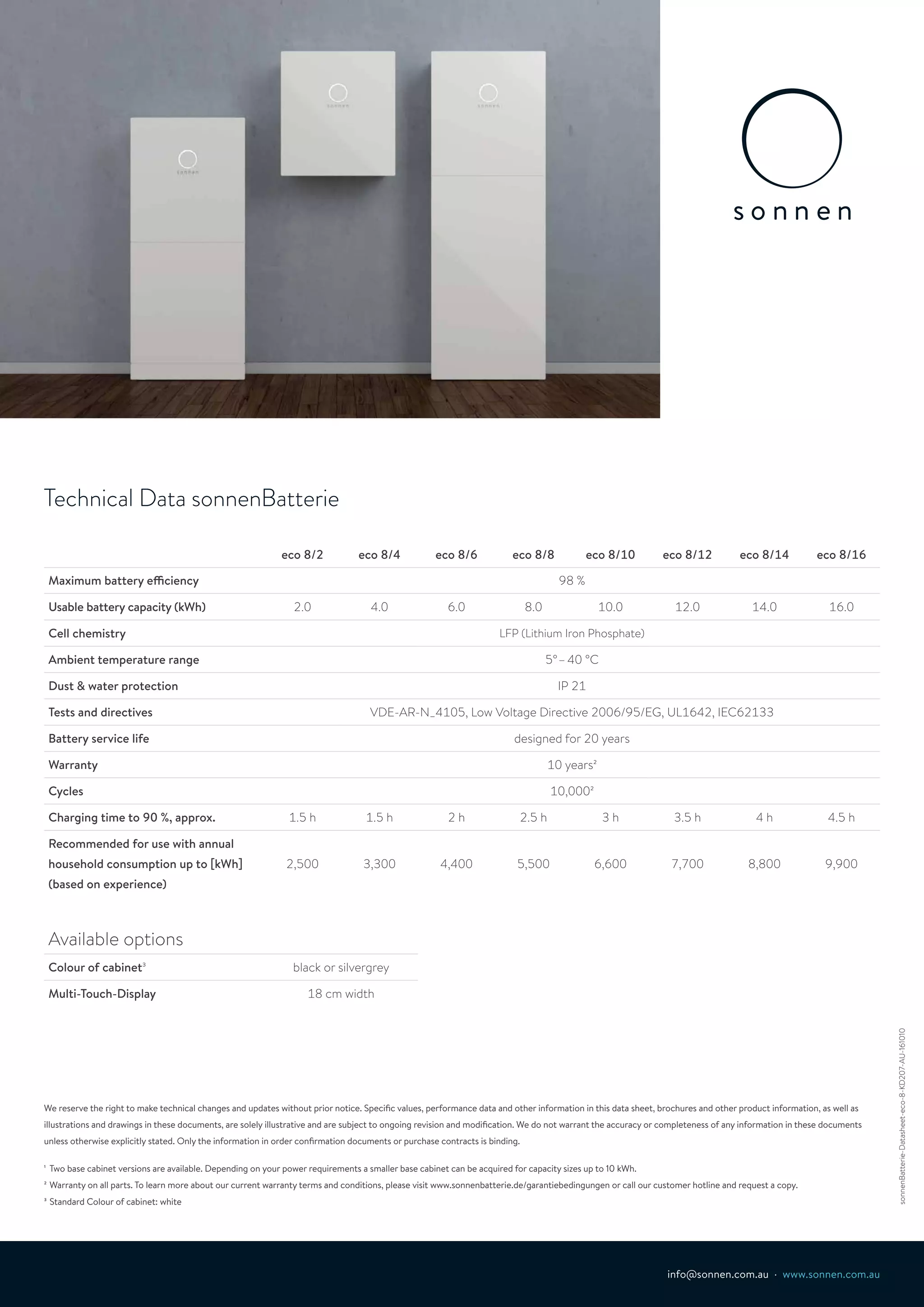 Sonnen Eco 8 Battery Datasheet Single Phase and 3 Phase | PDF