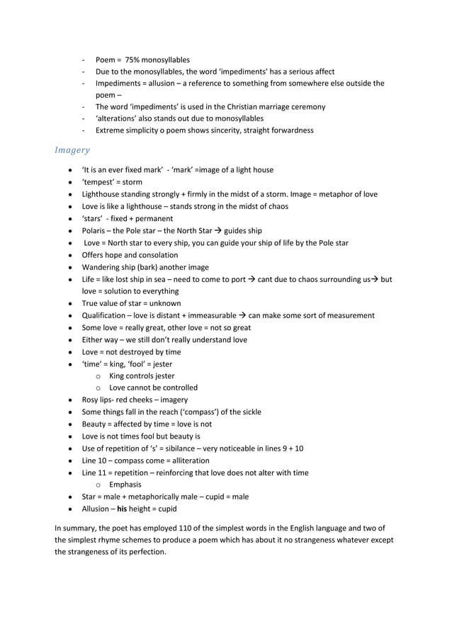GCSE English Edexcel Relationships: Sonnet 116 by William Shakespeare ...