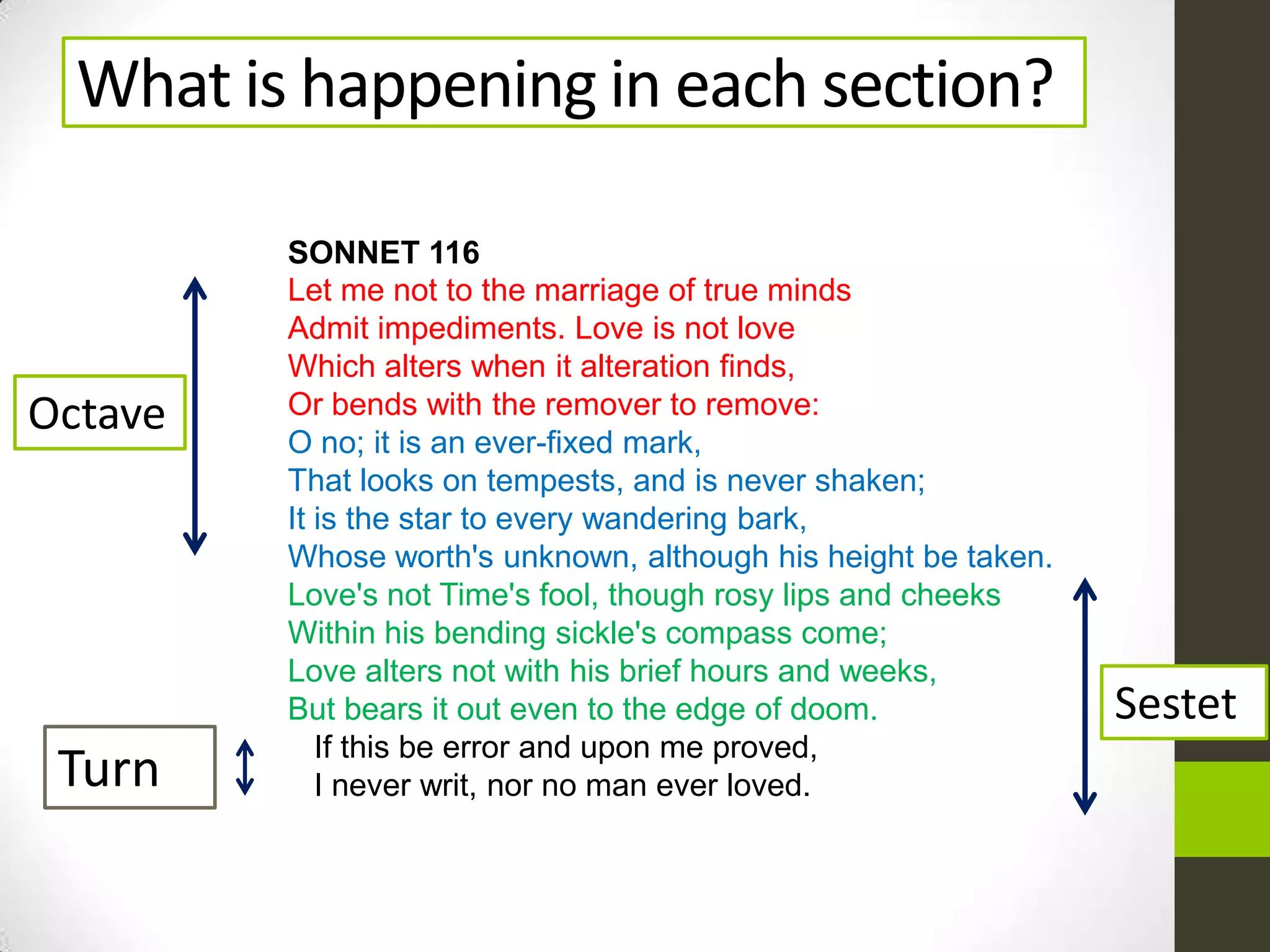 Shakespeare's Sonnet 116 Structure | PPTX | Poetry | Books and Literature