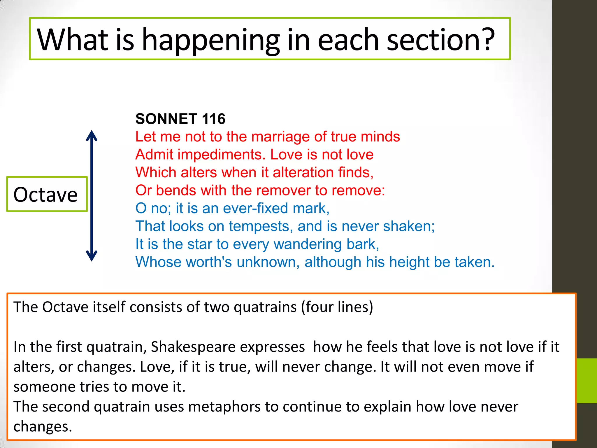 Shakespeare's Sonnet 116 Structure | PPTX | Poetry | Books and Literature