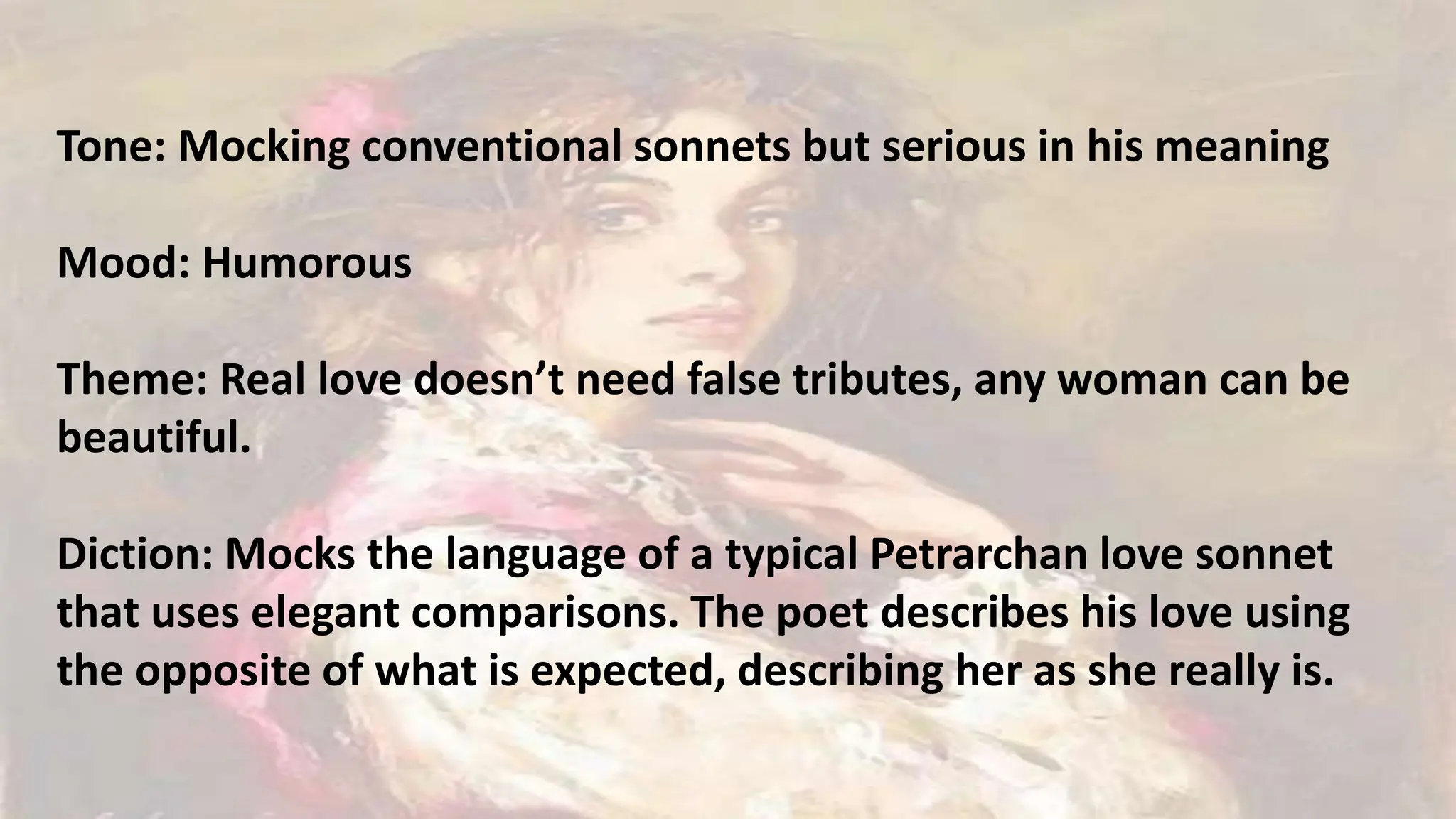 Sonnet 130 by William Shakespeare summary and analysis | PPTX