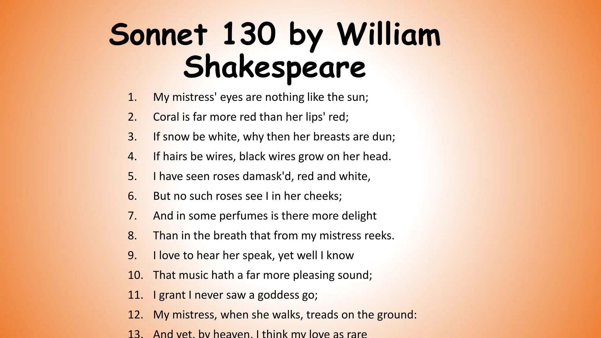 Sonnet 130 by William Shakespeare summary and analysis | PPTX