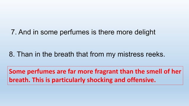 Sonnet 130 by William Shakespeare summary and analysis | PPTX | Perfume ...