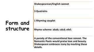 Sonnet 130 by William Shakespeare summary and analysis | PPTX