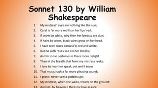 Sonnet 130 by William Shakespeare summary and analysis | PPTX | Perfume ...
