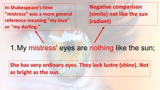 Sonnet 130 by William Shakespeare summary and analysis | PPTX