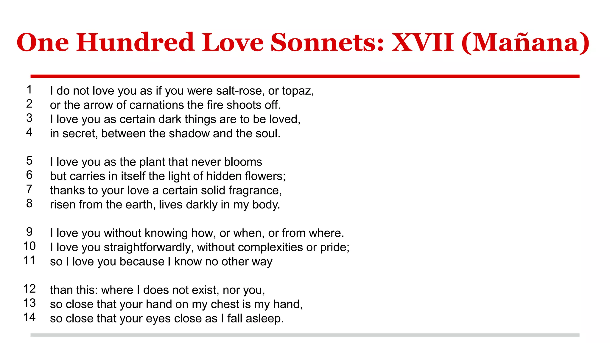 Sonnet 17 pablo neruda | PPTX | Poetry | Books and Literature