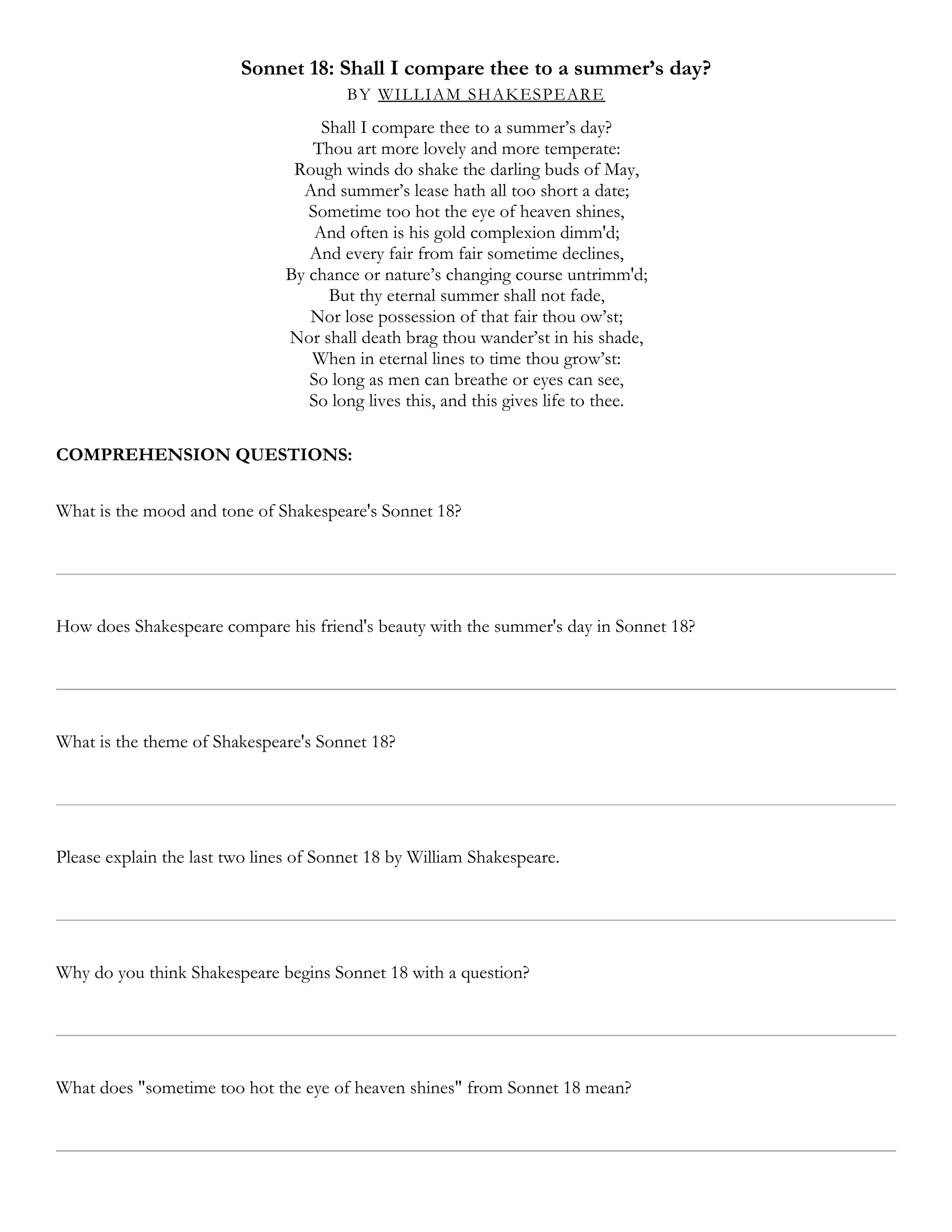 Sonnet 18.docx | Poetry | Books and Literature