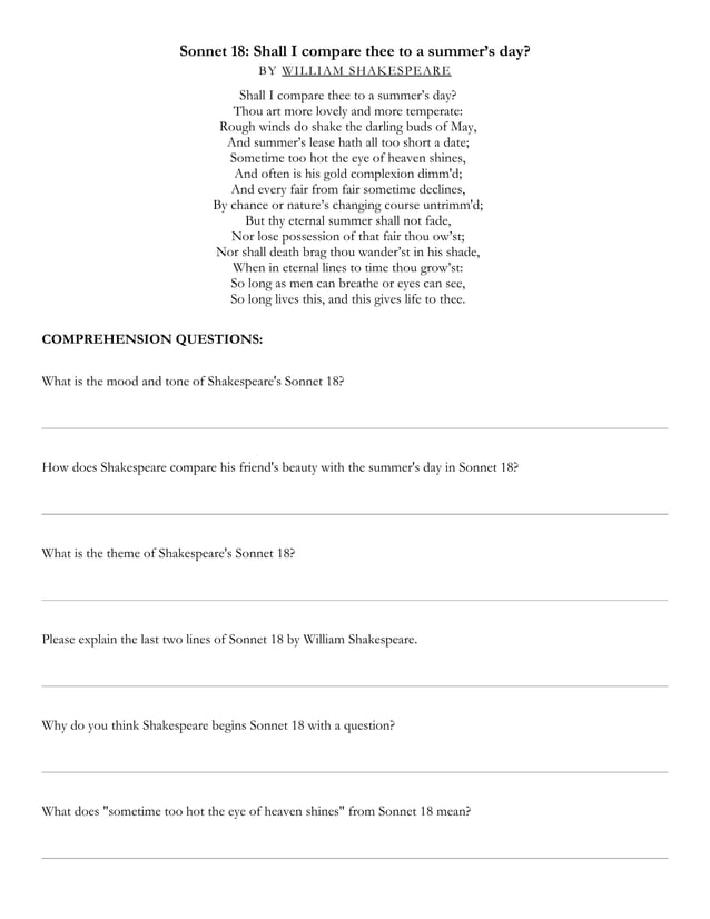 Sonnet 18.docx | Poetry | Books and Literature