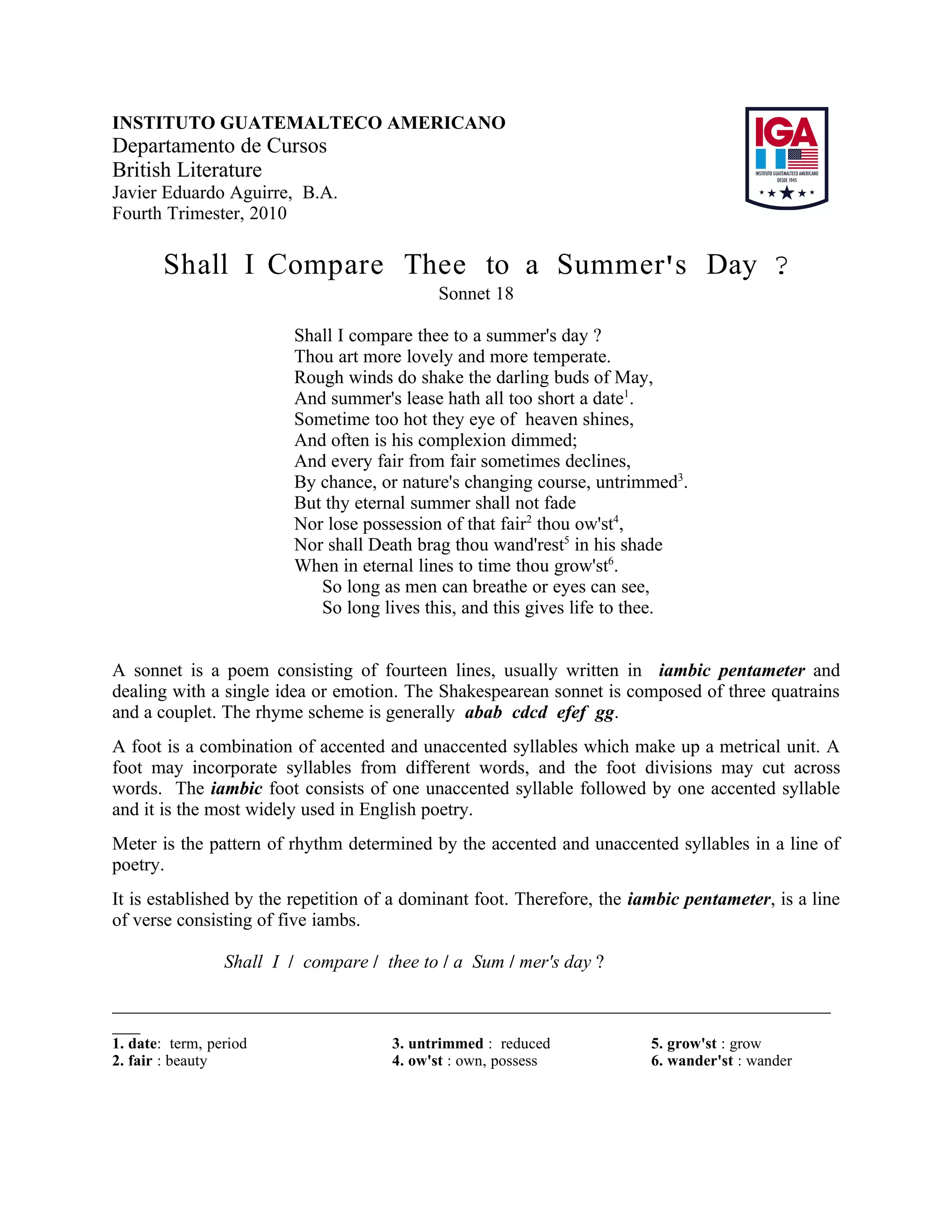 Sonnet 18 Shakespeare | DOC