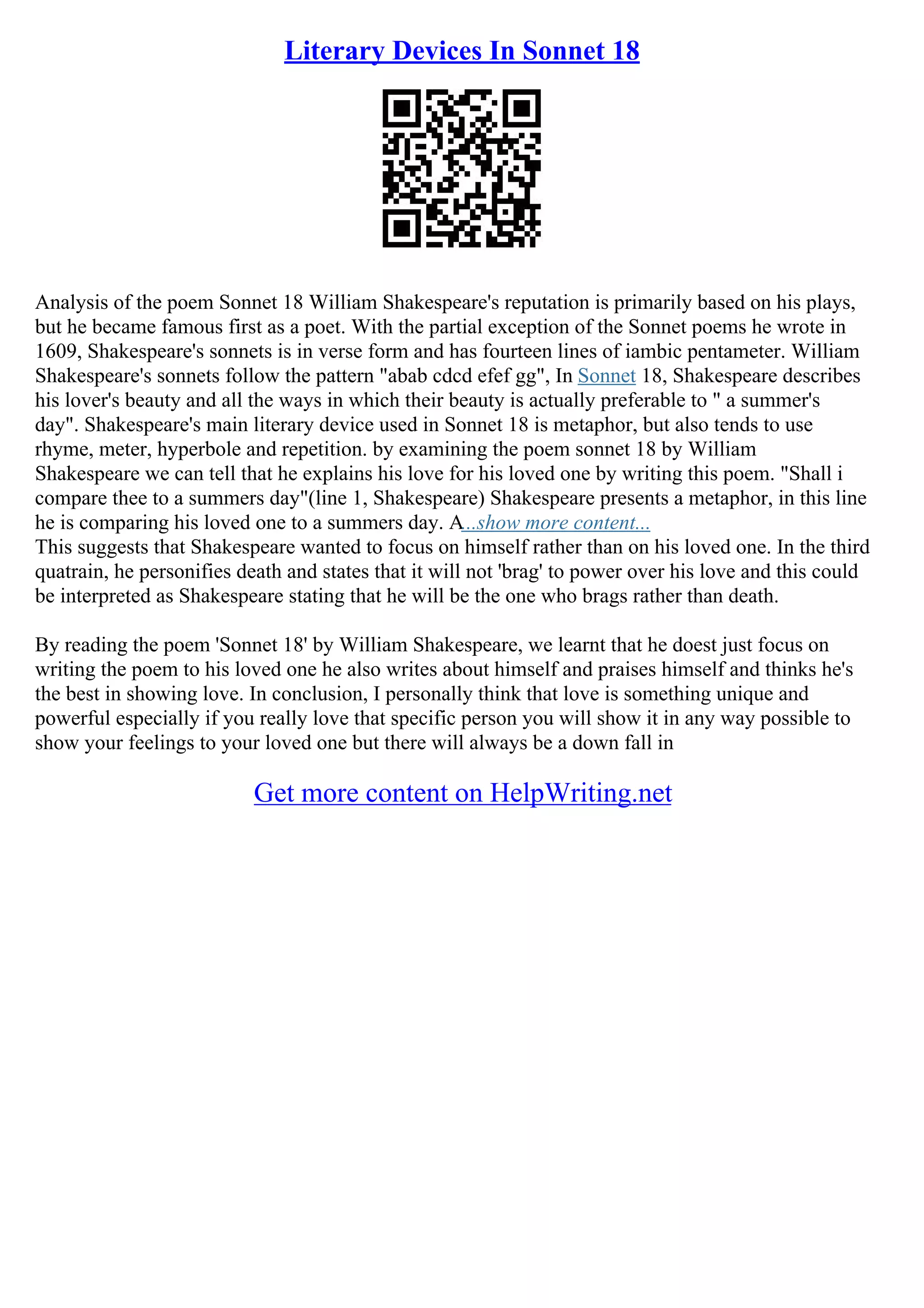 Sonnet 18 Essay | PDF