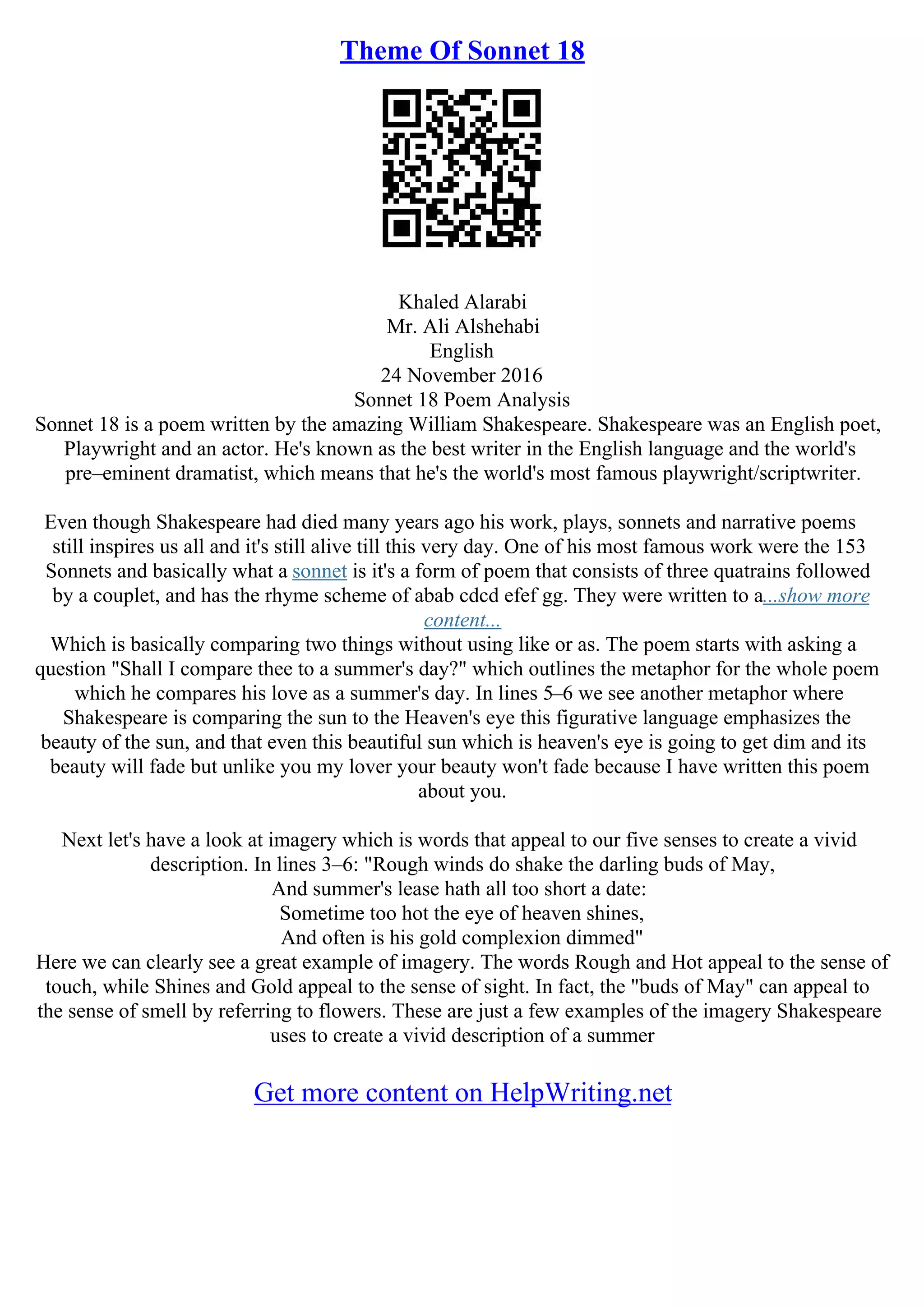 Sonnet 18 Essay | PDF