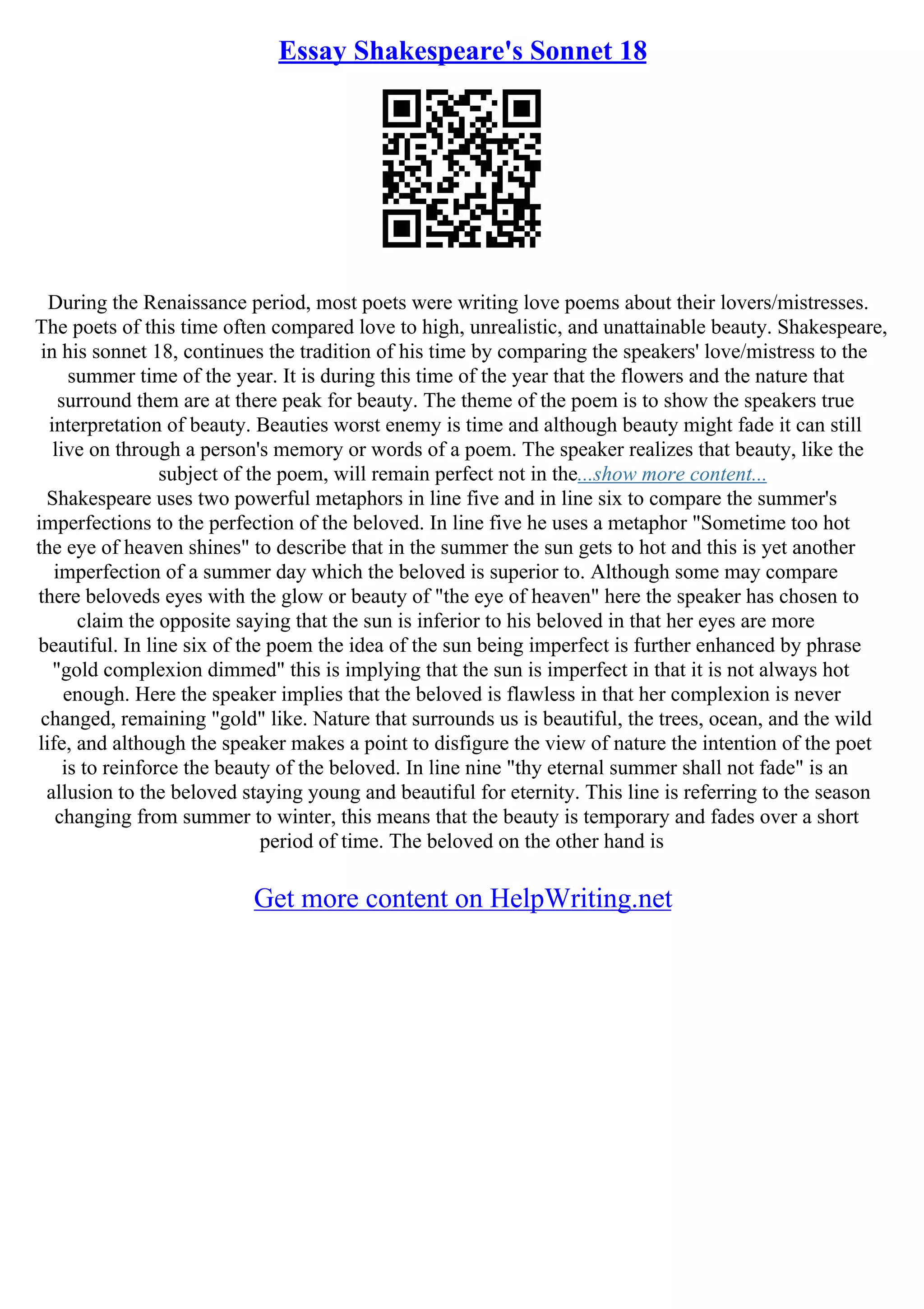 Sonnet 18 Essay | PDF