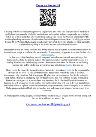 Sonnet 18 Essay | PDF