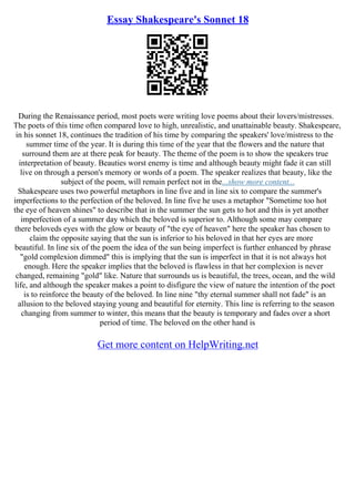 Sonnet 18 Essay | PDF