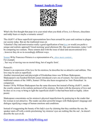 Sonnet Analysis Essay | PDF