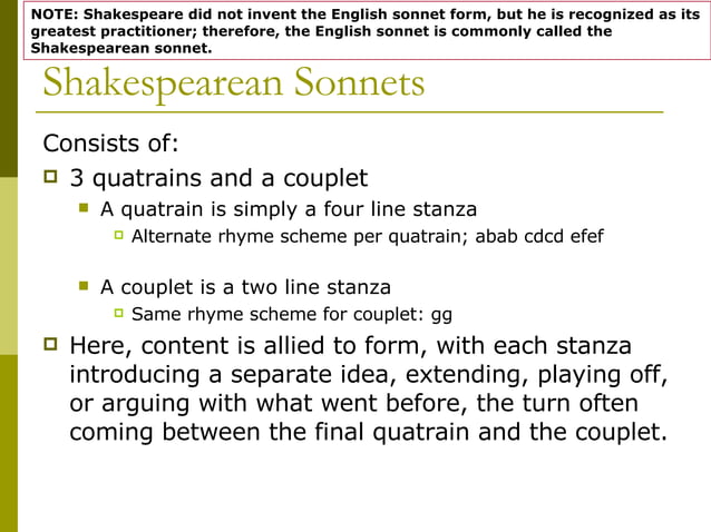 Sonnets | PPT | Poetry | Books and Literature