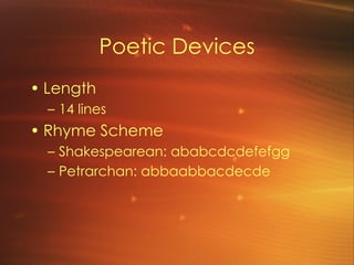 Sonnets characteristics and definitions gt | PPT