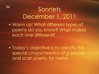 Sonnets characteristics and definitions reg | PPT