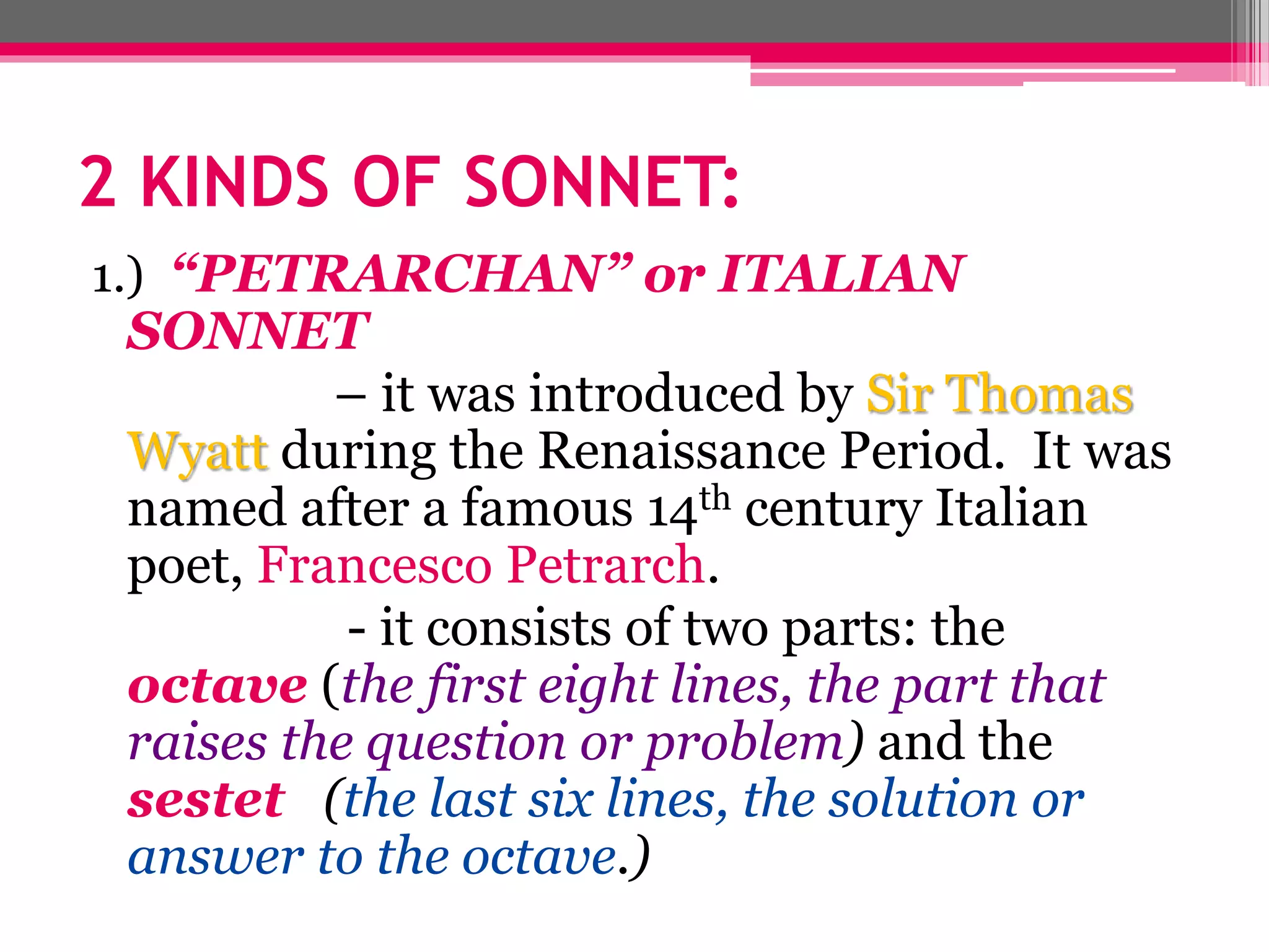 Sonnets & its kinds | PPTX