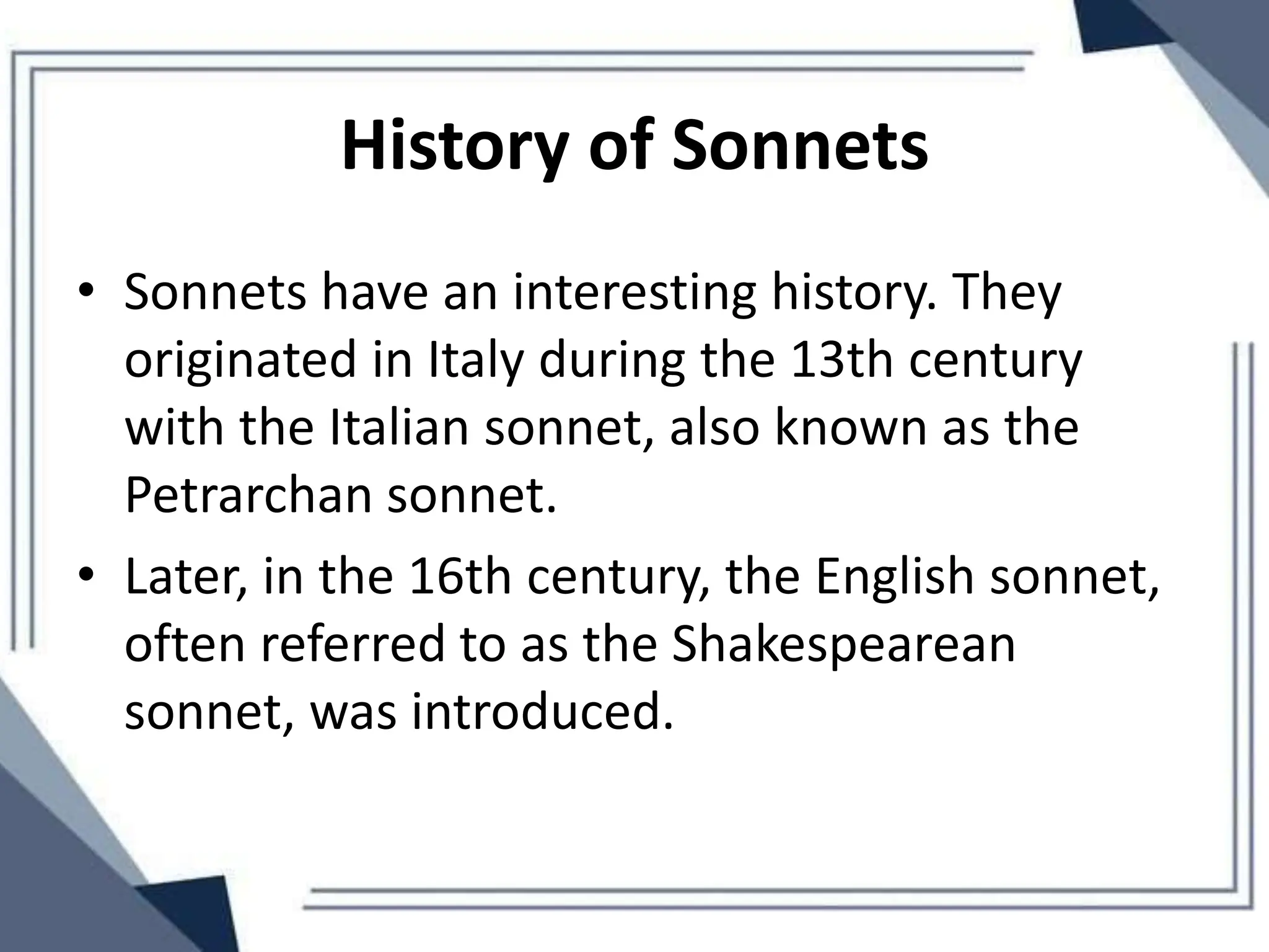 Introduction to sonnet, history, types.pptx