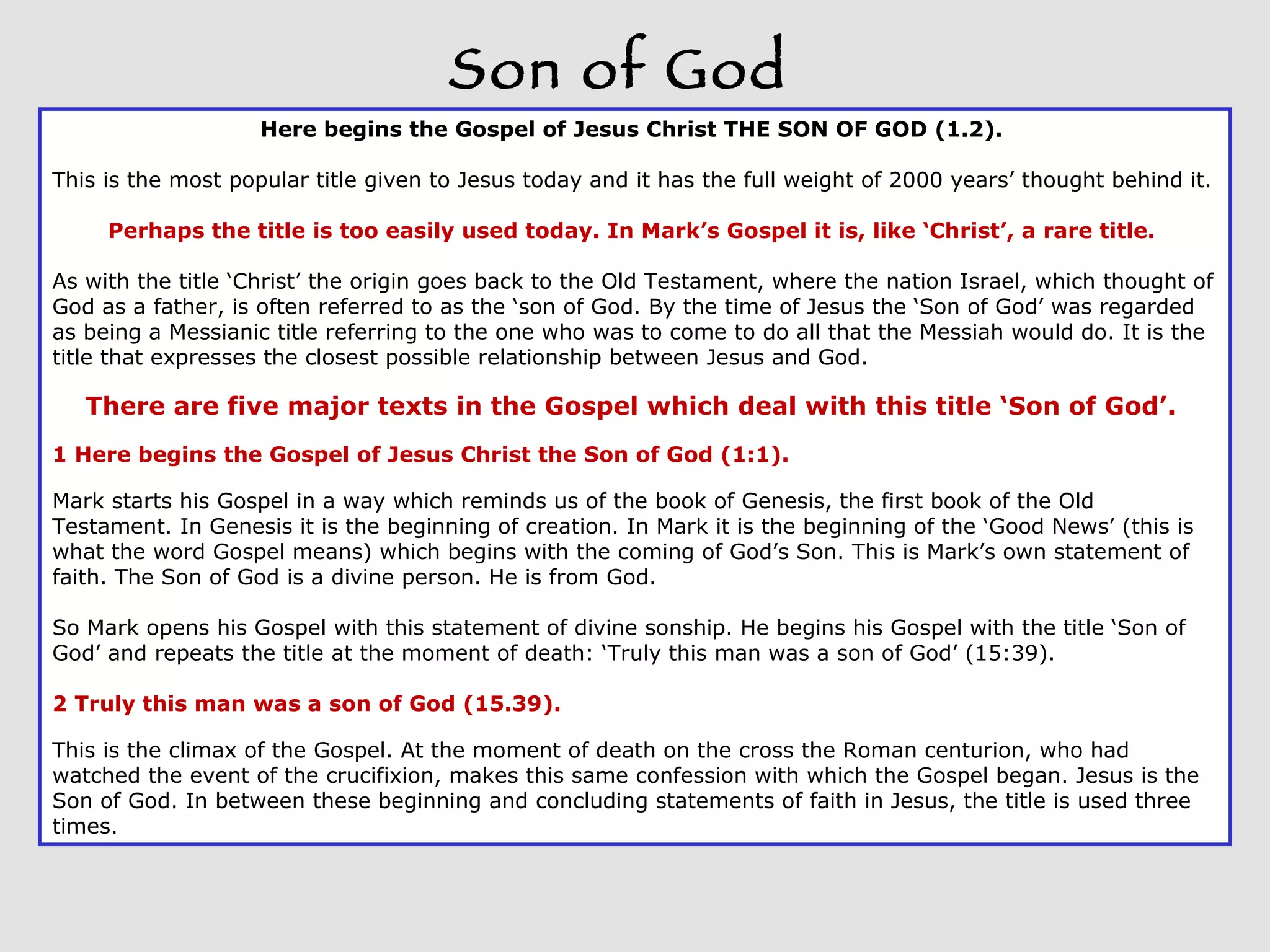 Son Of God Notes | PPT