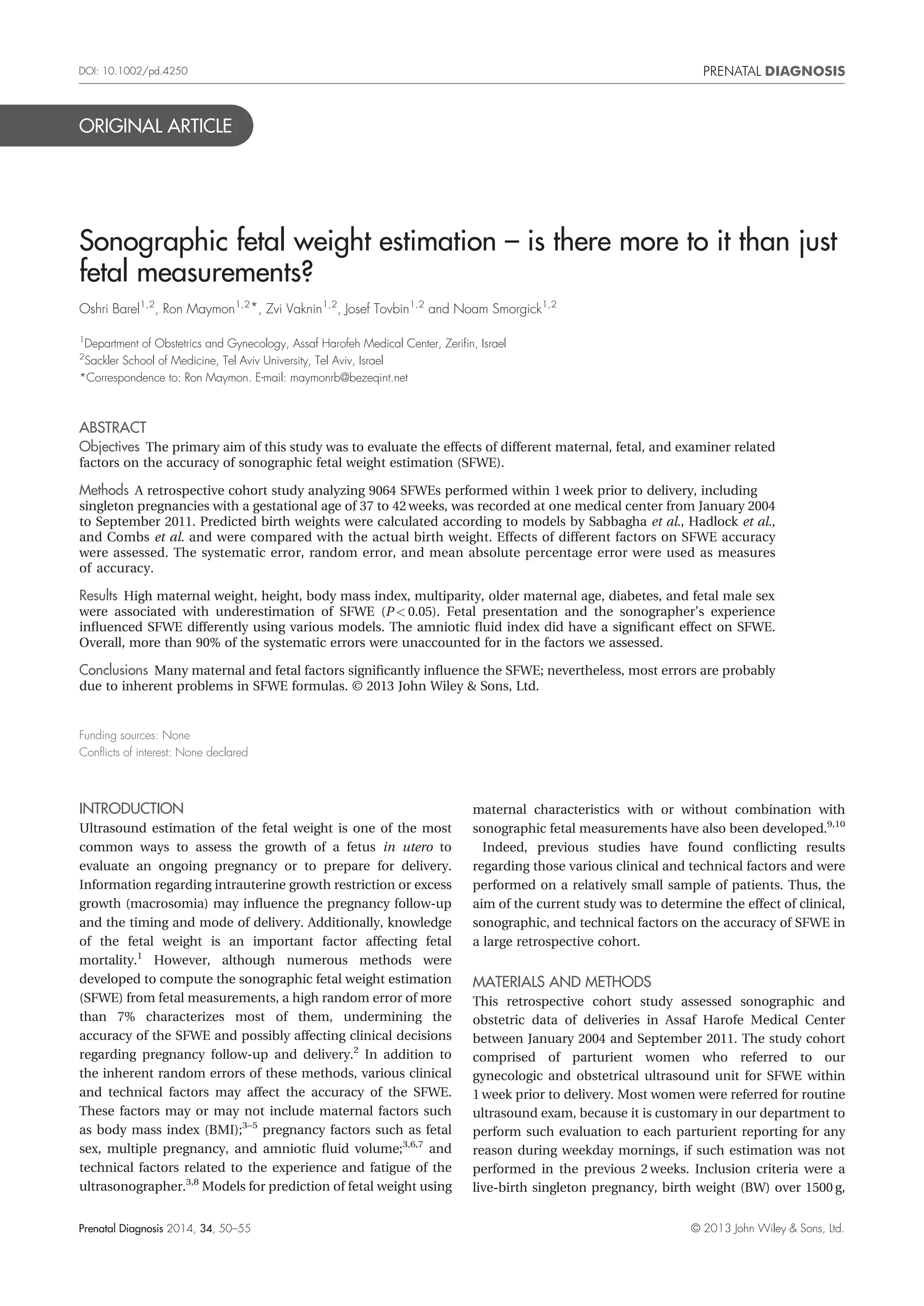 Sonographic fetal weight estimation – | PDF