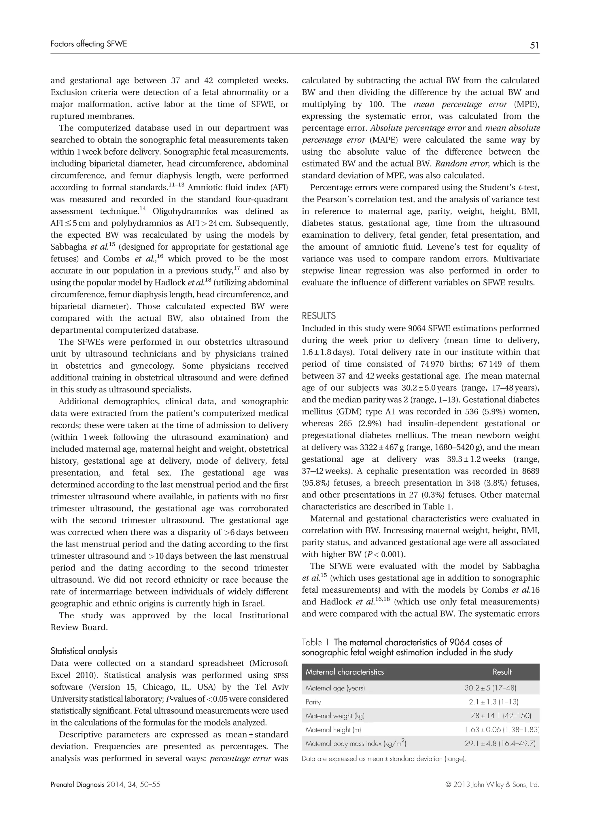Sonographic fetal weight estimation – | PDF