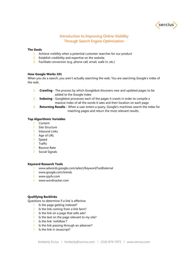 Sonoma Introduction to SEO Seminar Handout | PDF