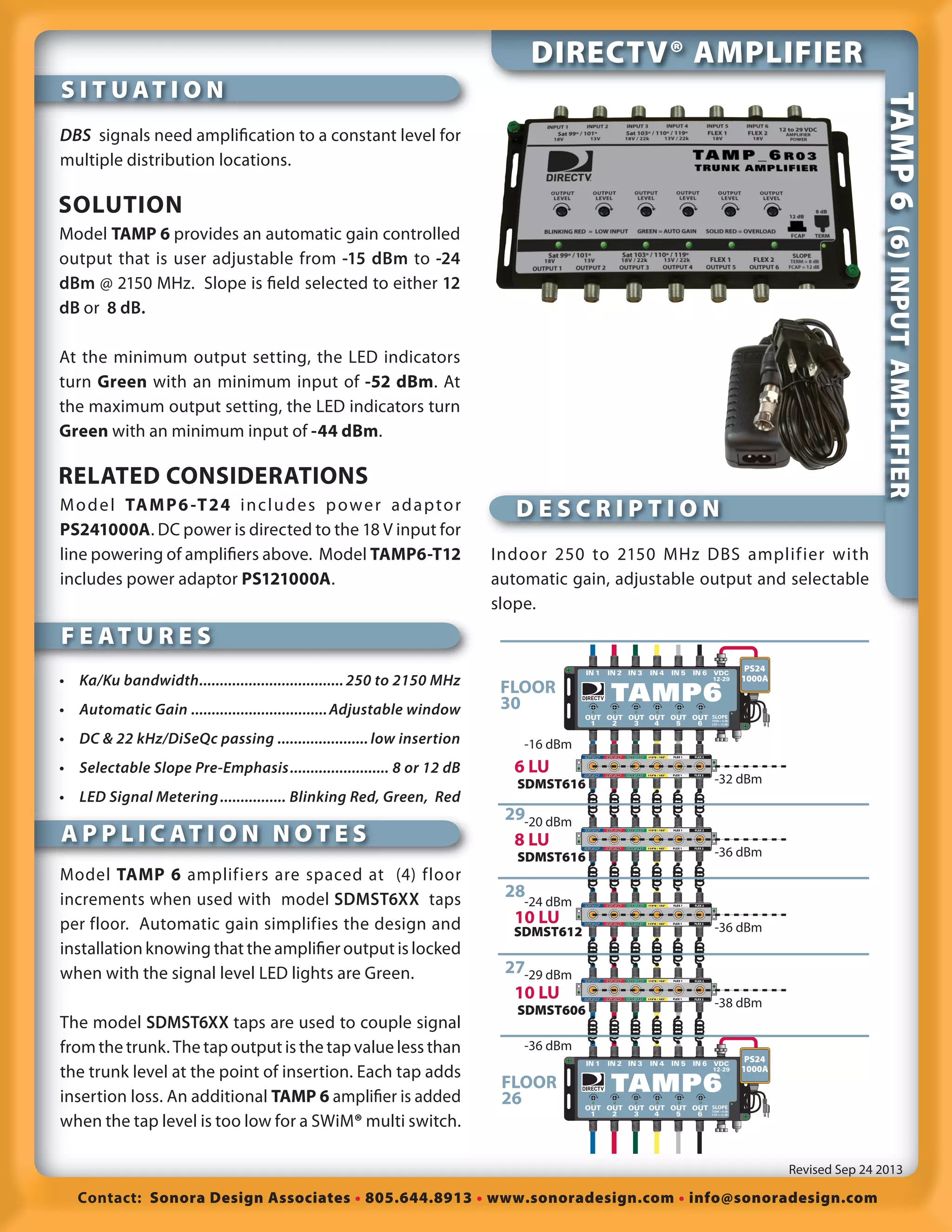 Sonora DIRECTV TAMP6-T12 6-input Satellite Trunk Amplier wtih Auto Gain ...