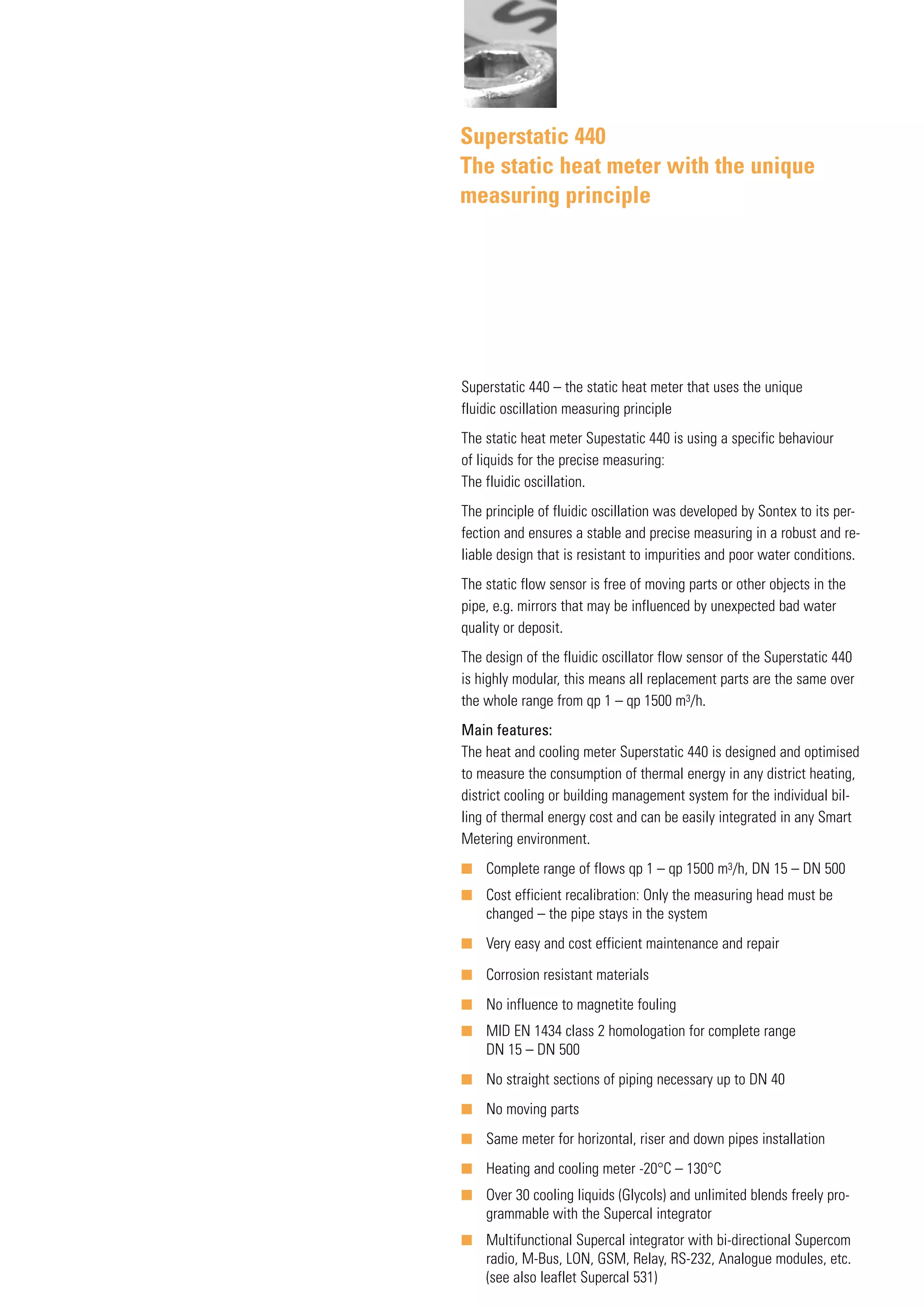 Sontex Superstatic 440 Static Heat Meter And Cooling Meter - Brochure | PDF