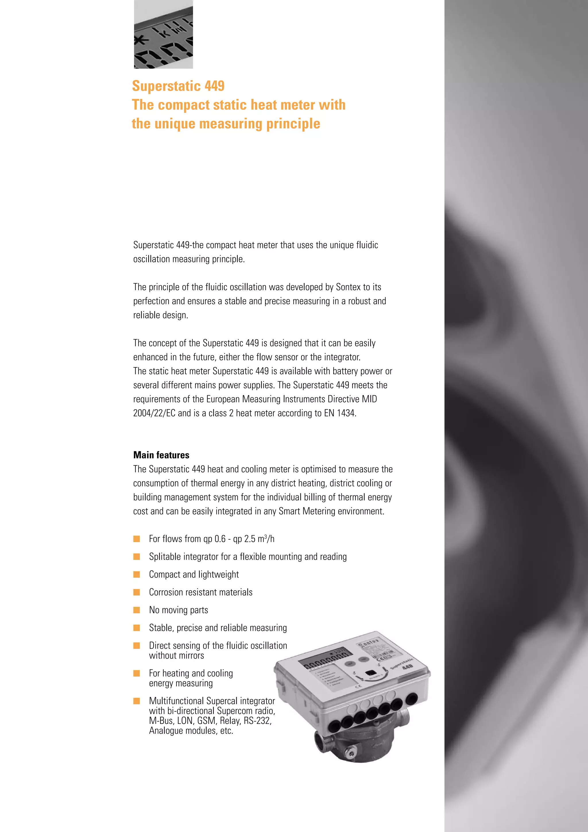 Sontex Superstatic 449 Static Heat Meter And Cooling Meter - Brochure | PDF