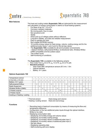 Heat Meters - Sontex Superstatic 749 - Spec Sheet | PDF