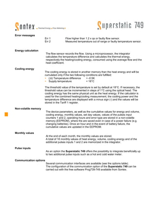 Heat Meters - Sontex Superstatic 749 - Spec Sheet | PDF