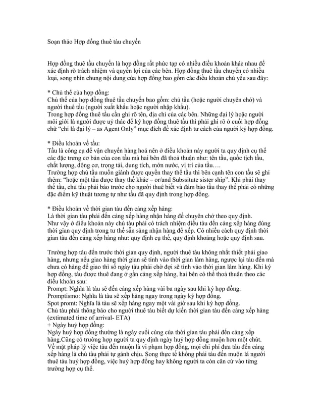 Soạn thảo hợp đồng thuê tàu chuyến | DOCX