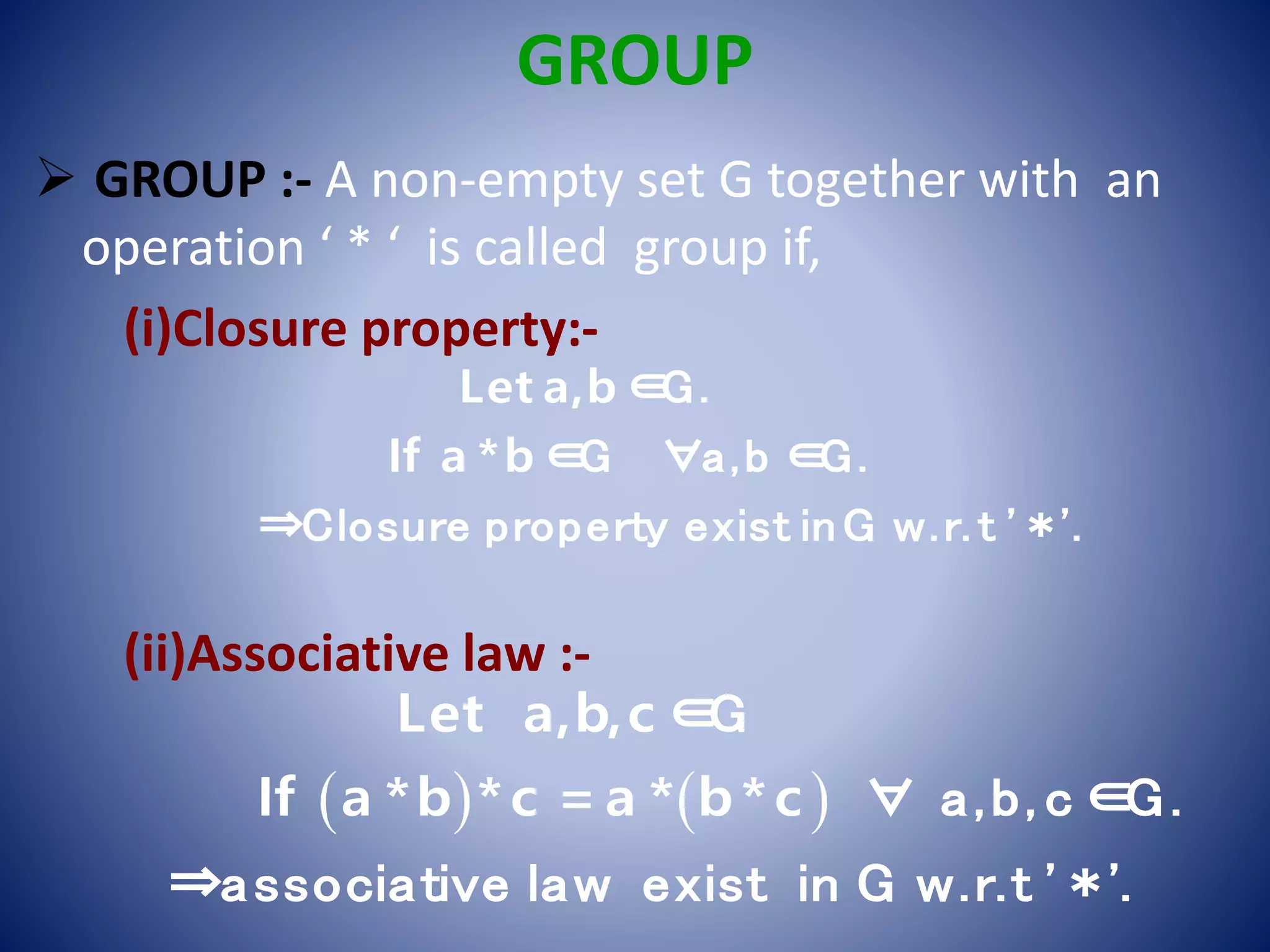 GROUP, SUBGROUP, ABELIAN GROUP, NORMAL SUBGROUP, CONJUGATE NUMBER,NORMALIZER OF SOME IMPORTANT ...